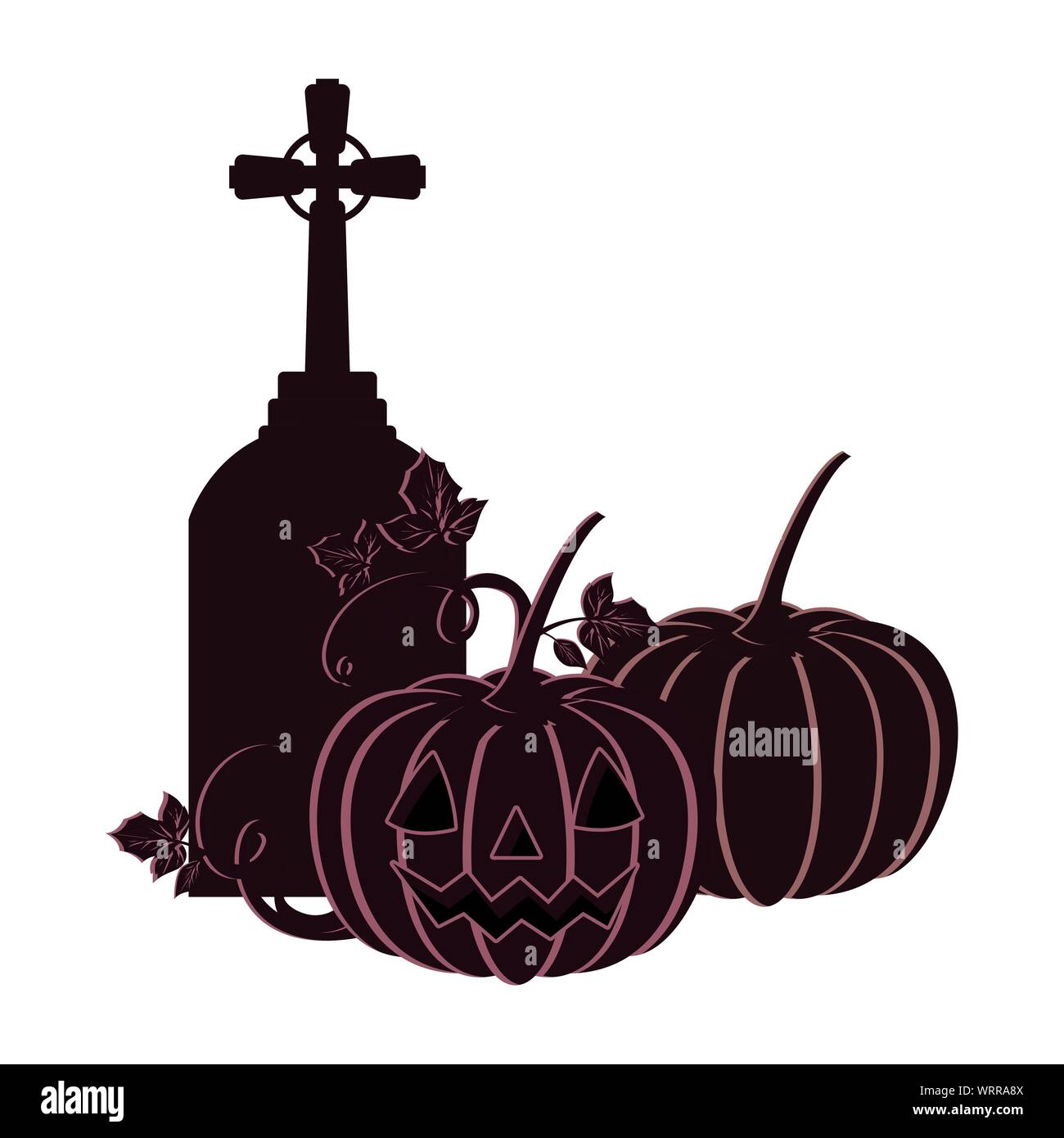 halloween pumpkin with scary face and graveyard tombstone Stock Vector ...