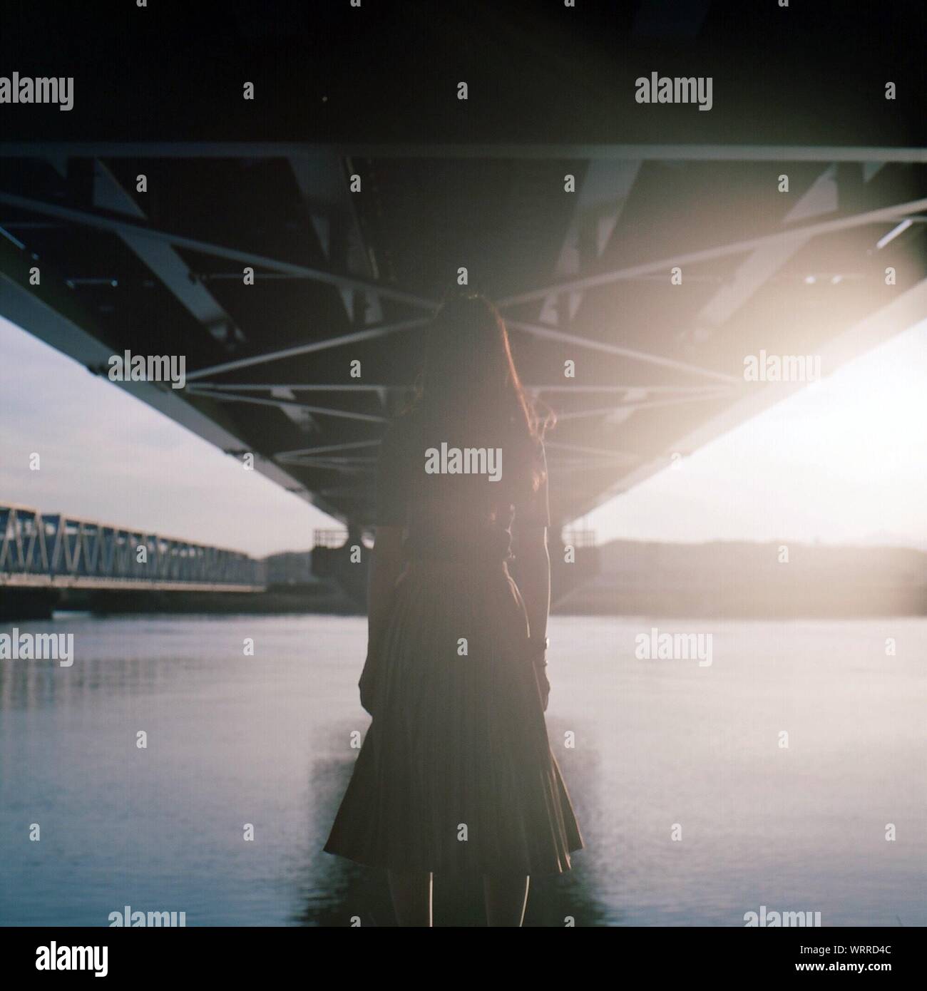 Woman Standing Bridge Over River Architecture High Resolution Stock ...