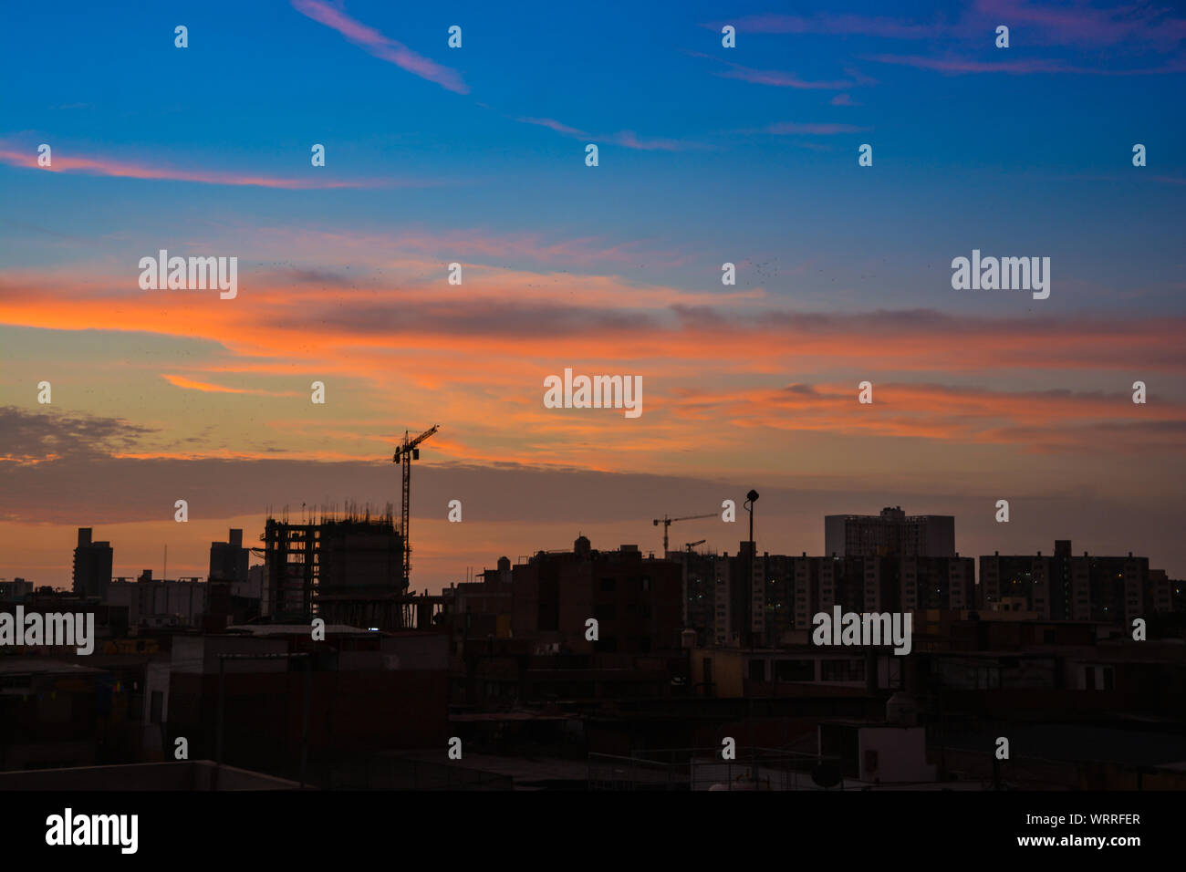 perfect sunset with beautiful colors at the Peruvian capital Lima Stock ...