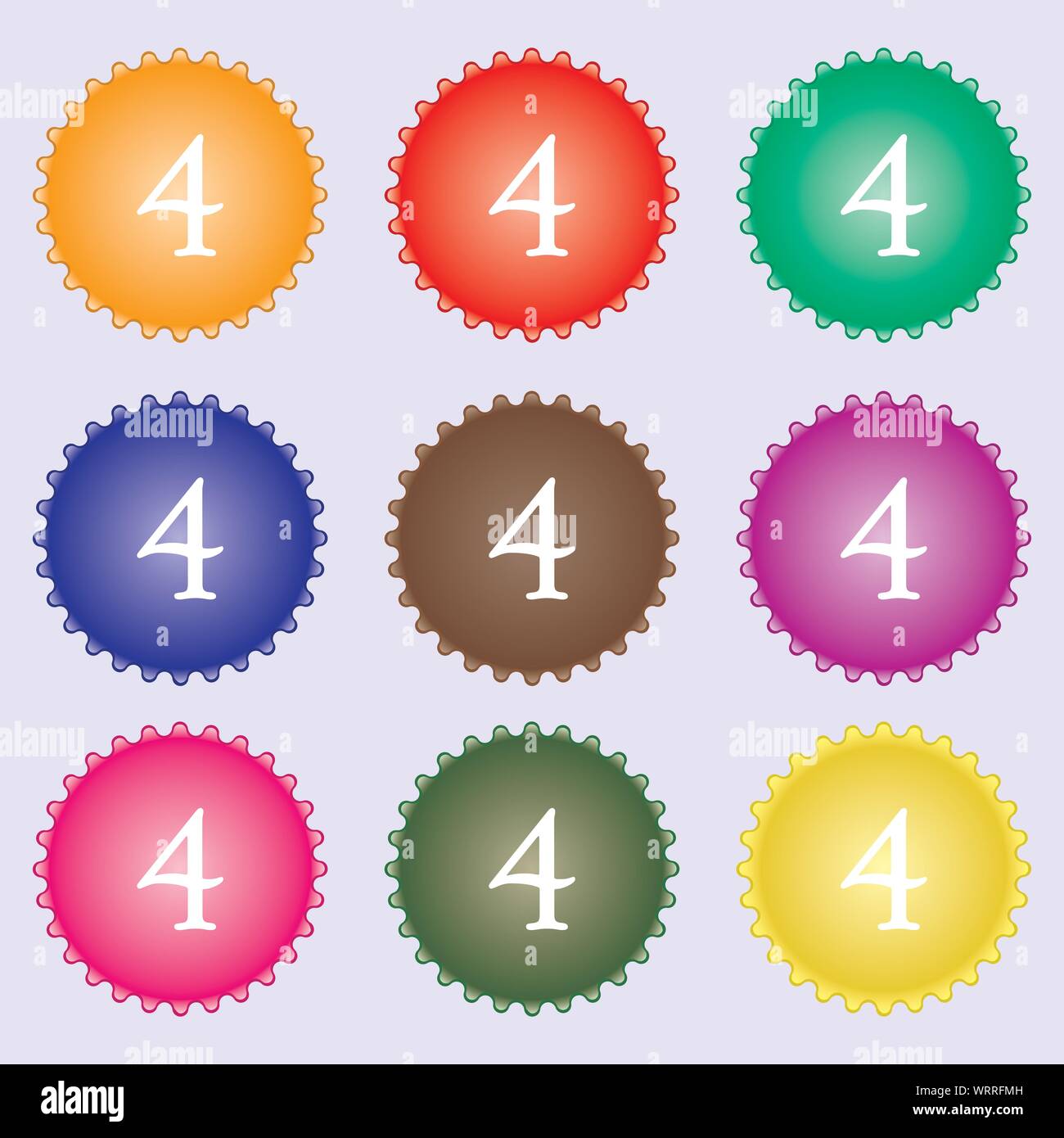 number four icon sign. A set of nine different colored labels. Vector ...