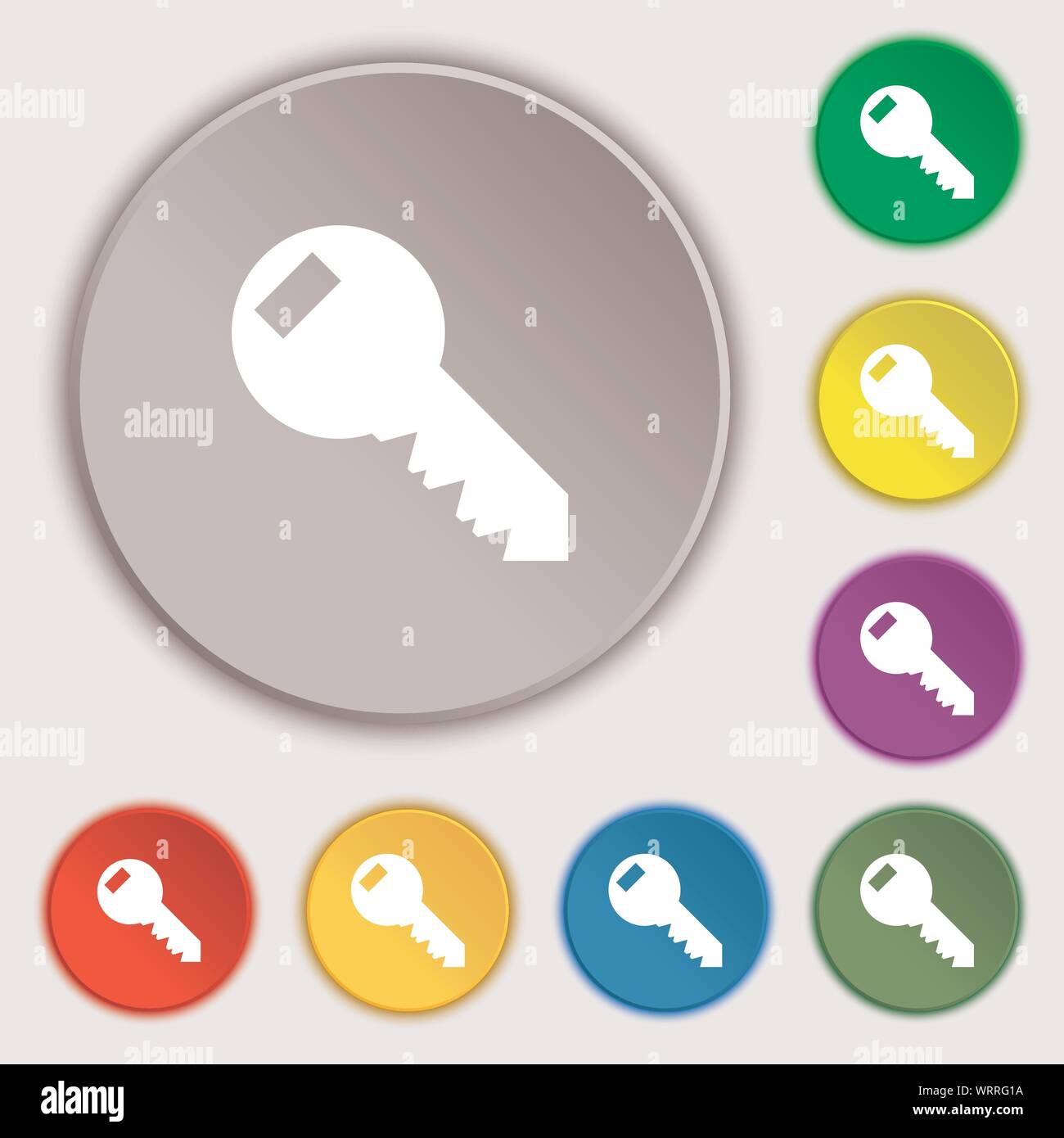 Key sign icon. Unlock tool symbol.. Symbols on eight flat buttons ...