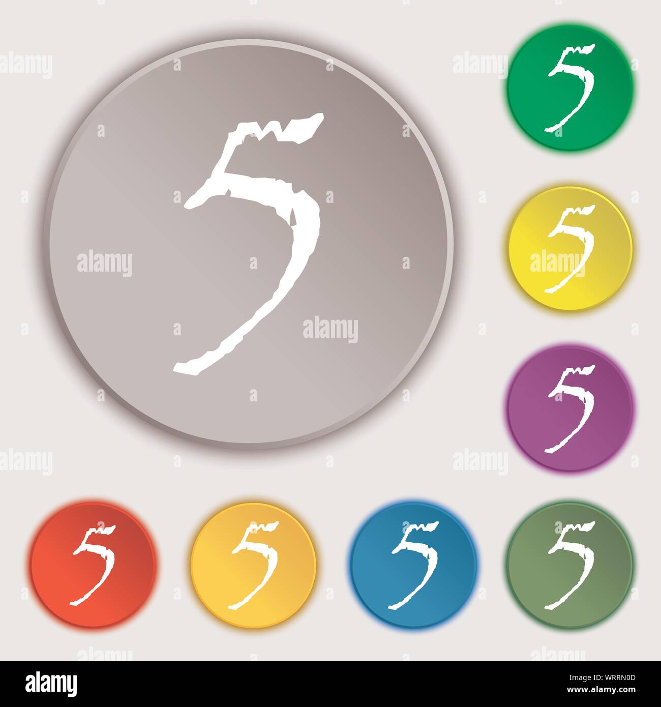 number five icon sign. Symbols on eight flat buttons. Vector Stock ...