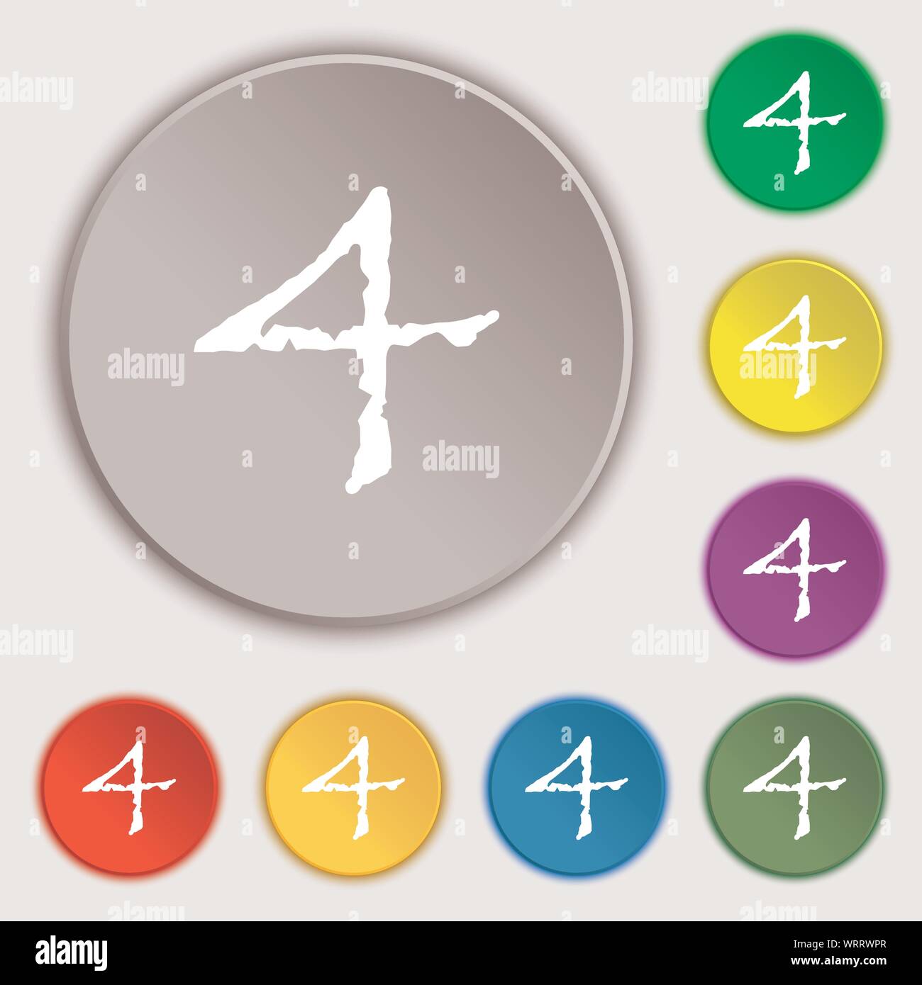 number four icon sign. Symbols on eight flat buttons. Vector Stock ...