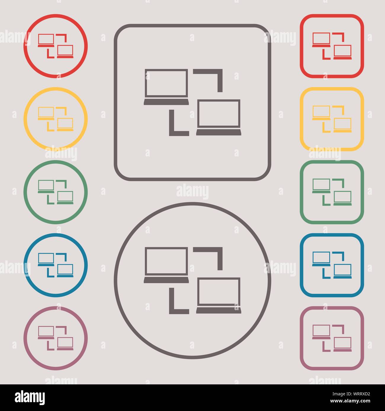 Synchronization sign icon. Notebooks sync symbol. Data exchange. Symbols on the Round and square ...