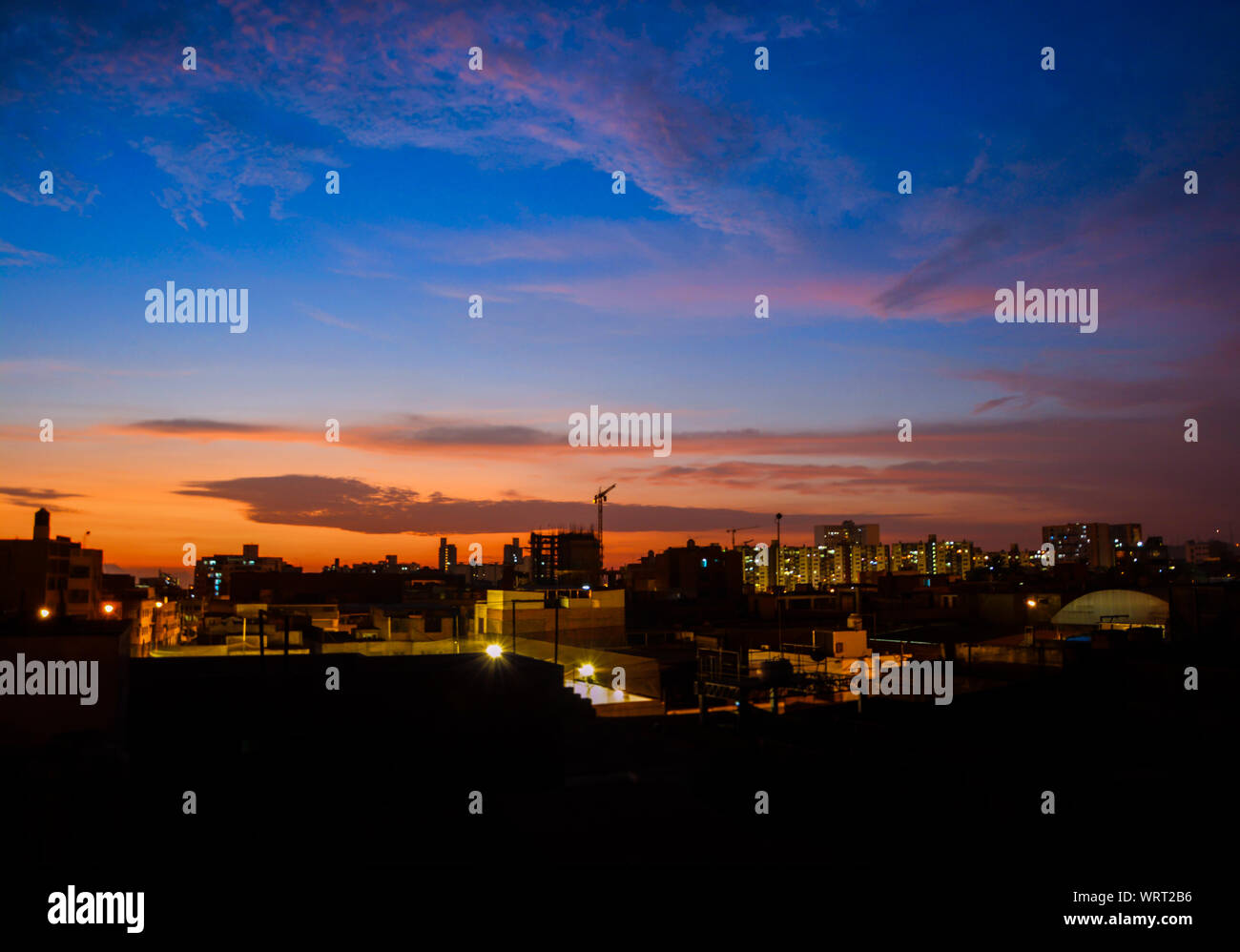 perfect sunset with beautiful colors at the Peruvian capital Lima Stock ...