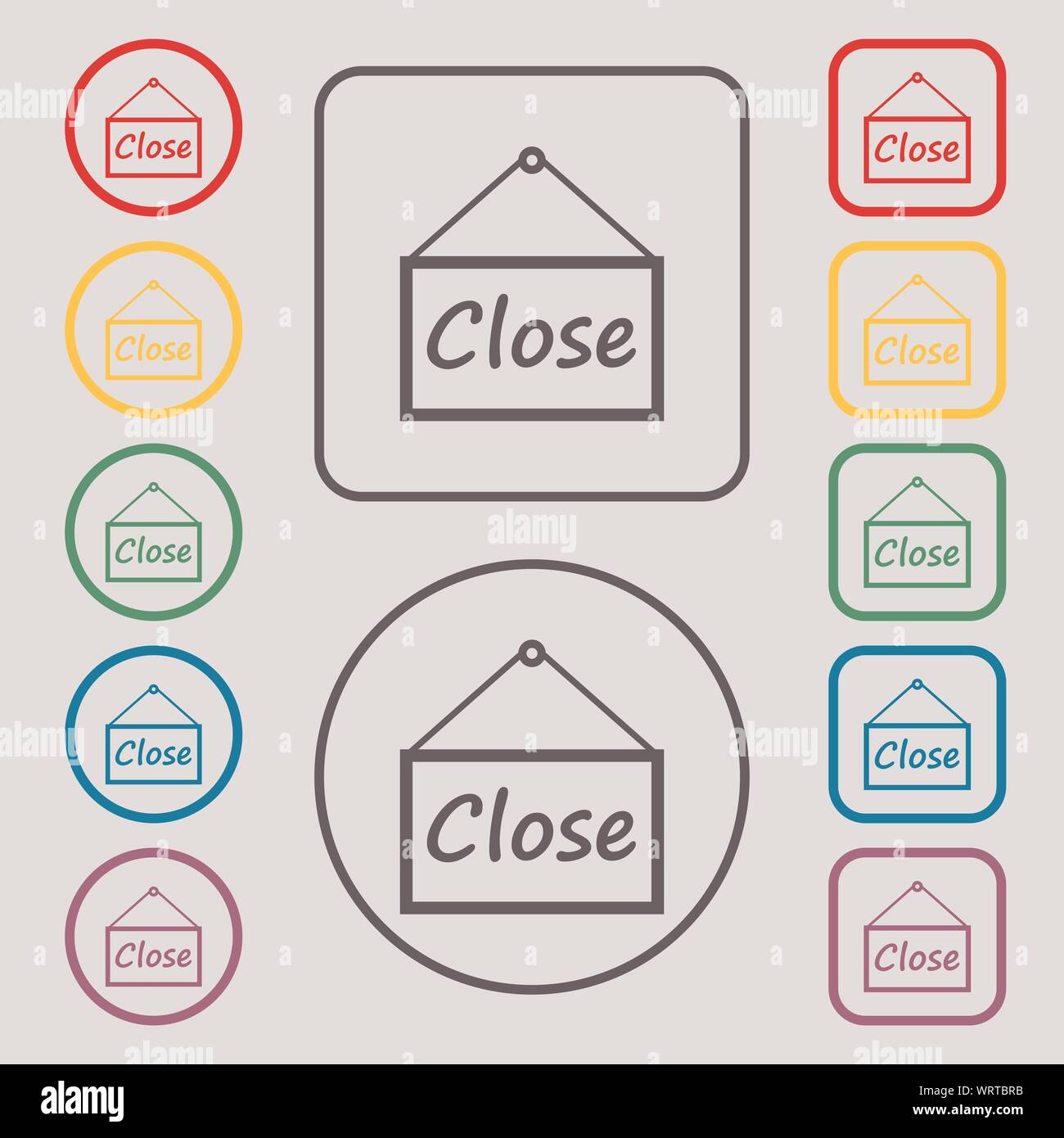 close icon sign. Symbols on the Round and square buttons with frame ...