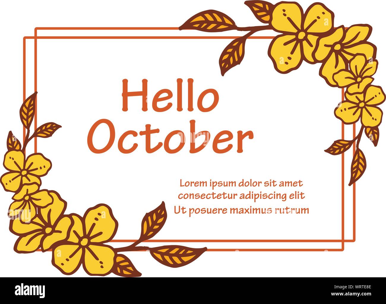 Decorative of card hello october with leaf floral frame. Vector Stock ...