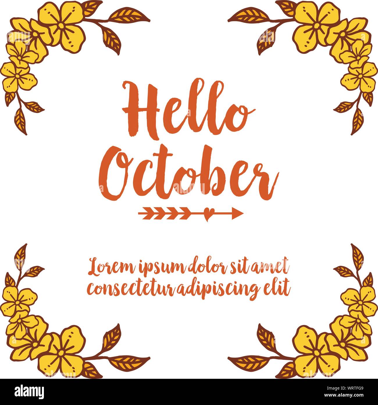 Decorative of card hello october with leaf floral frame. Vector Stock ...