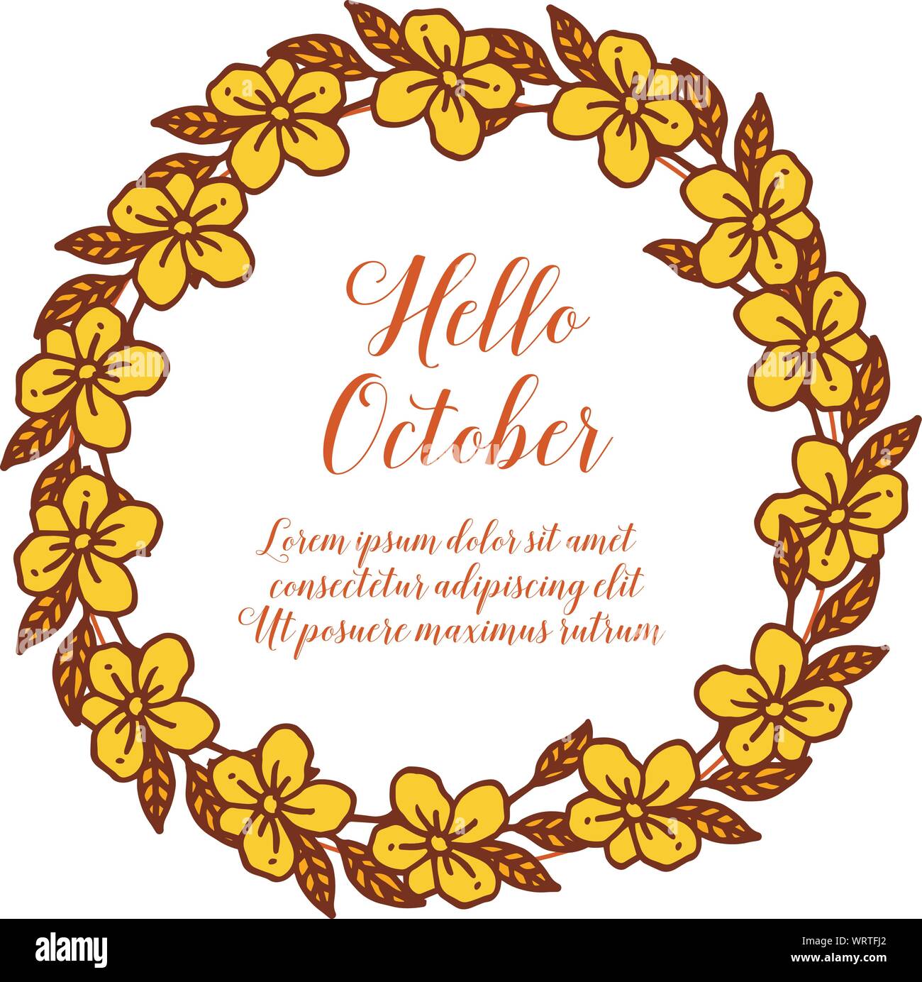 Decorative of card hello october with leaf floral frame. Vector Stock ...