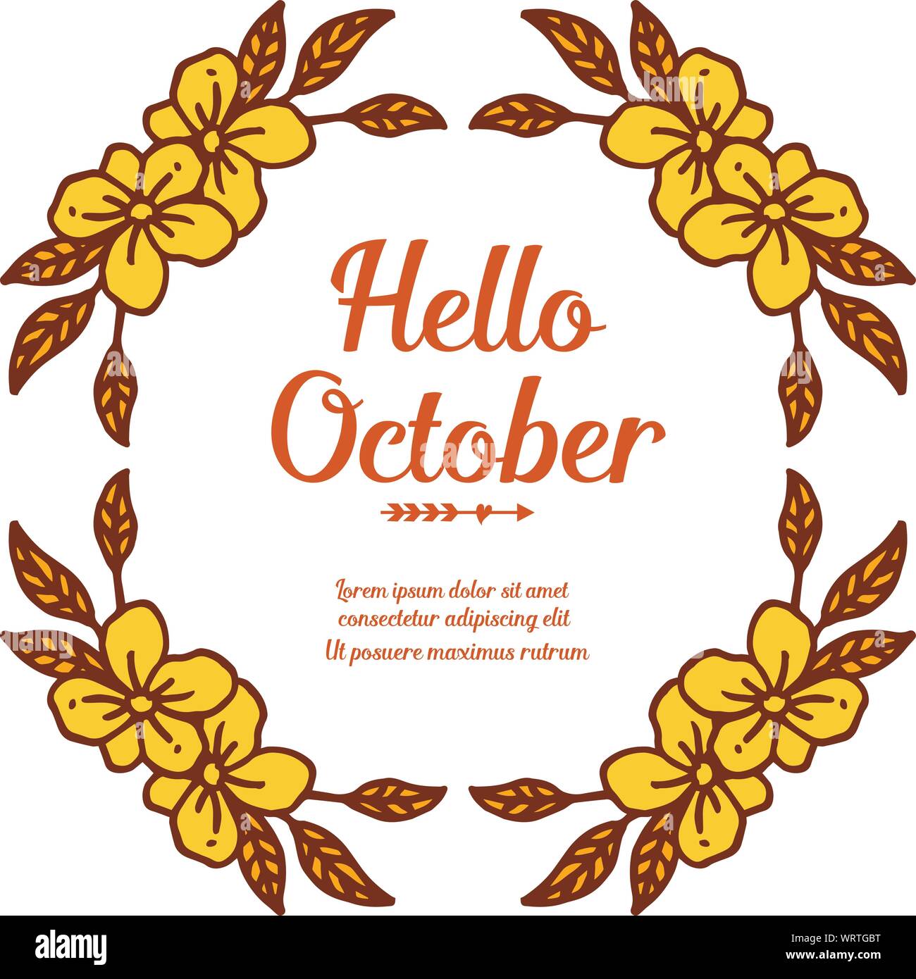 Handdrawn lettering hello october, autumn leaf flower frame. Vector ...