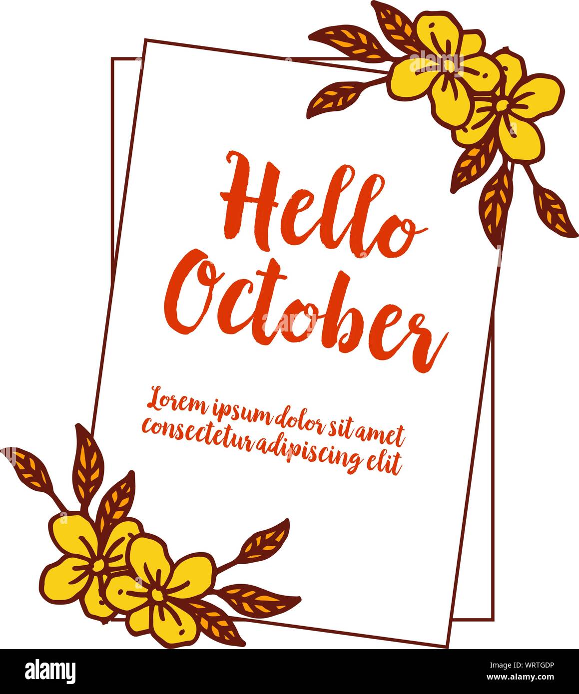 Handdrawn lettering hello october, autumn leaf flower frame. Vector ...