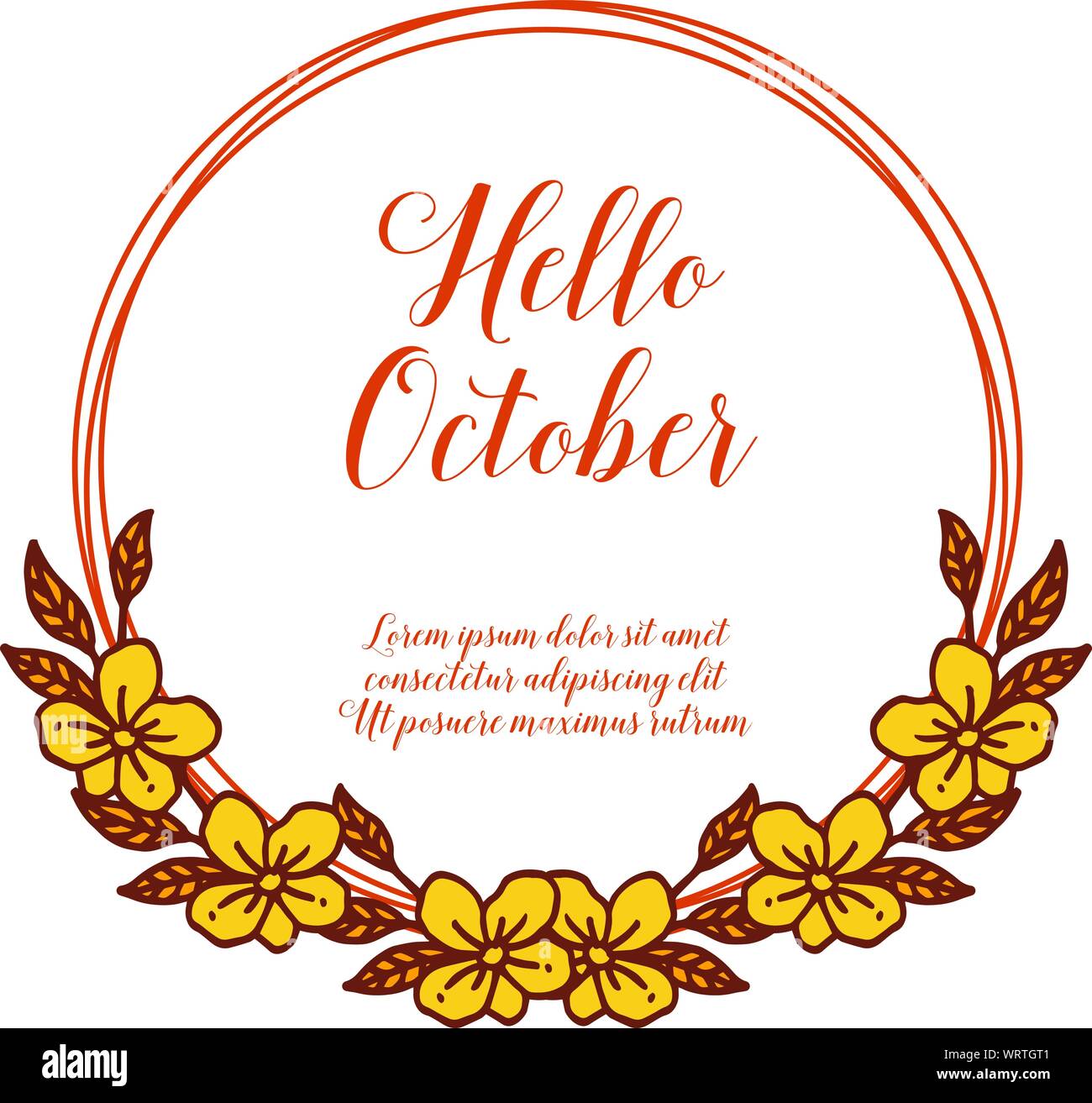 Handdrawn lettering hello october, autumn leaf flower frame. Vector ...
