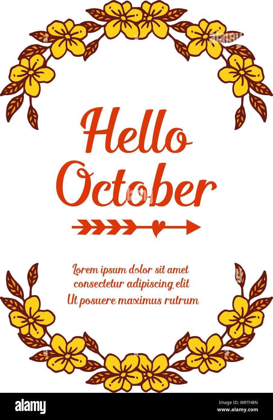 Handdrawn lettering hello october, autumn leaf flower frame. Vector ...