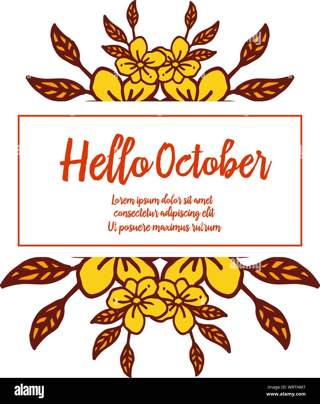 Handdrawn lettering hello october, autumn leaf flower frame. Vector ...