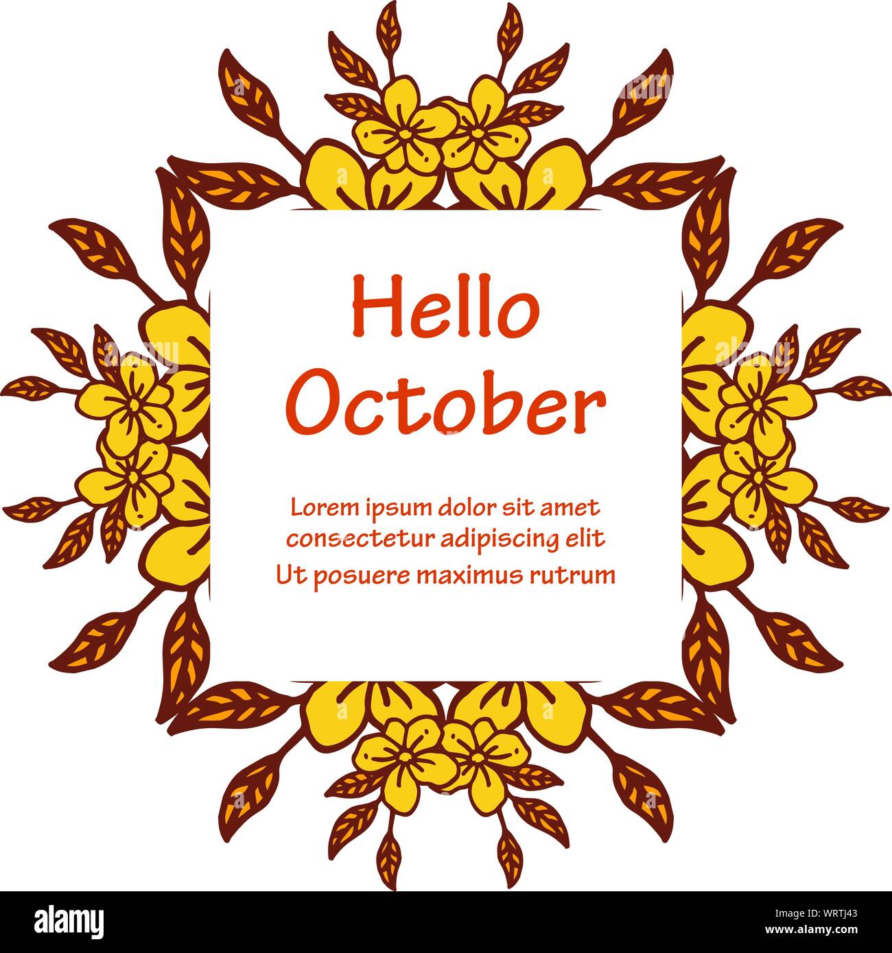 Modern autumn leaves and flower frame, for calligraphy hello october ...