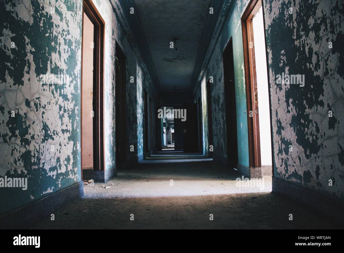 Abandoned building interior corridor perspective hi-res stock ...