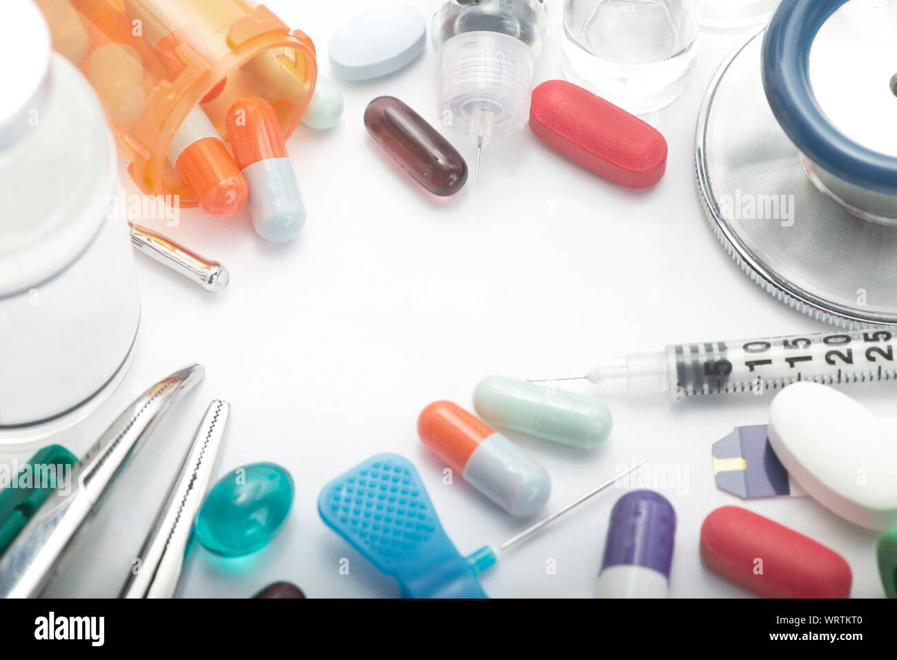 Editable concept photo with medication and medical supplies Stock Photo ...