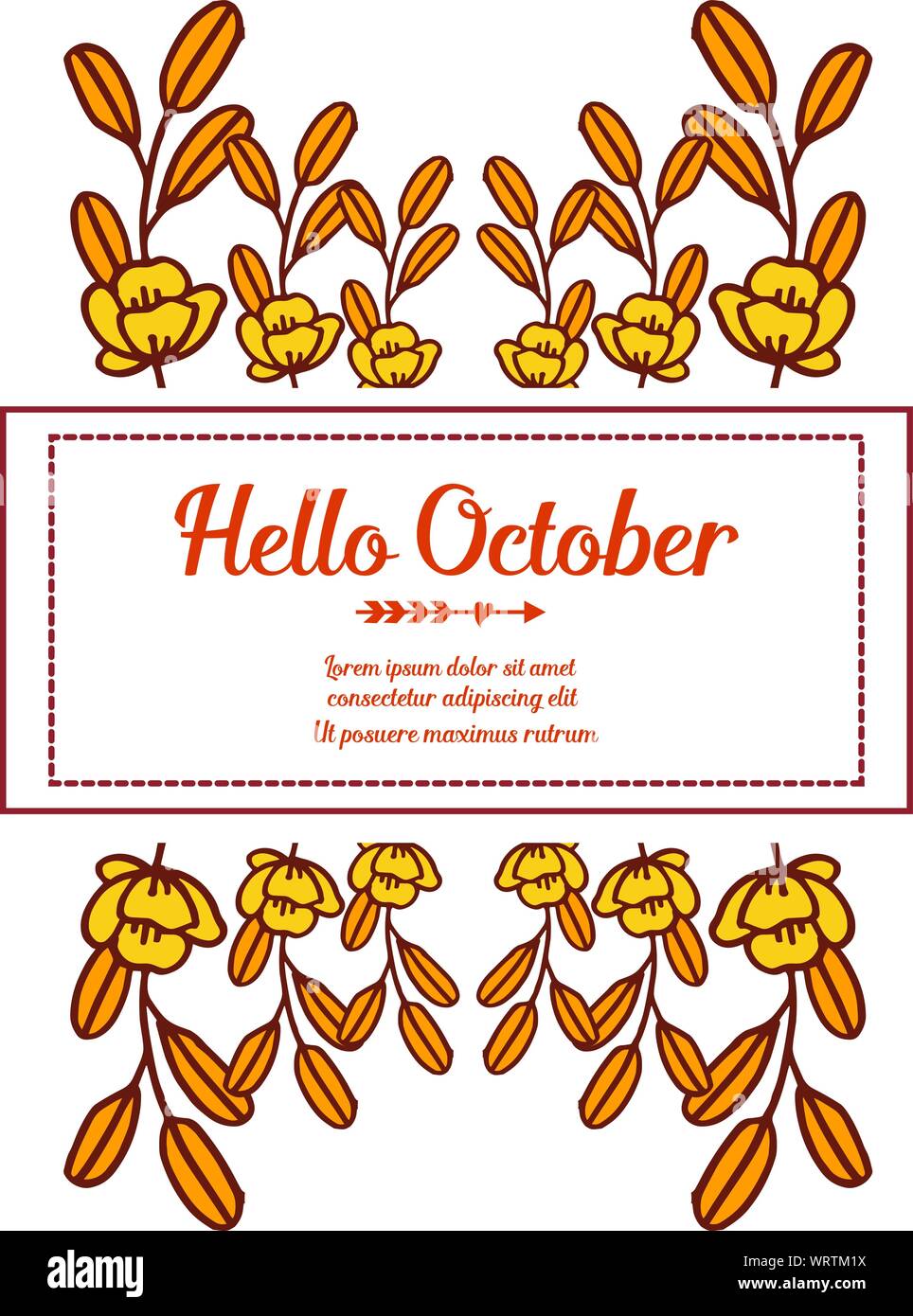 Modern autumn leaves and flower frame, for calligraphy hello october ...