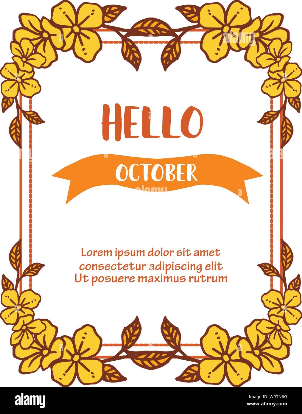 Autumn wreath frame, isolated on white backdrop, for handwritten hello ...