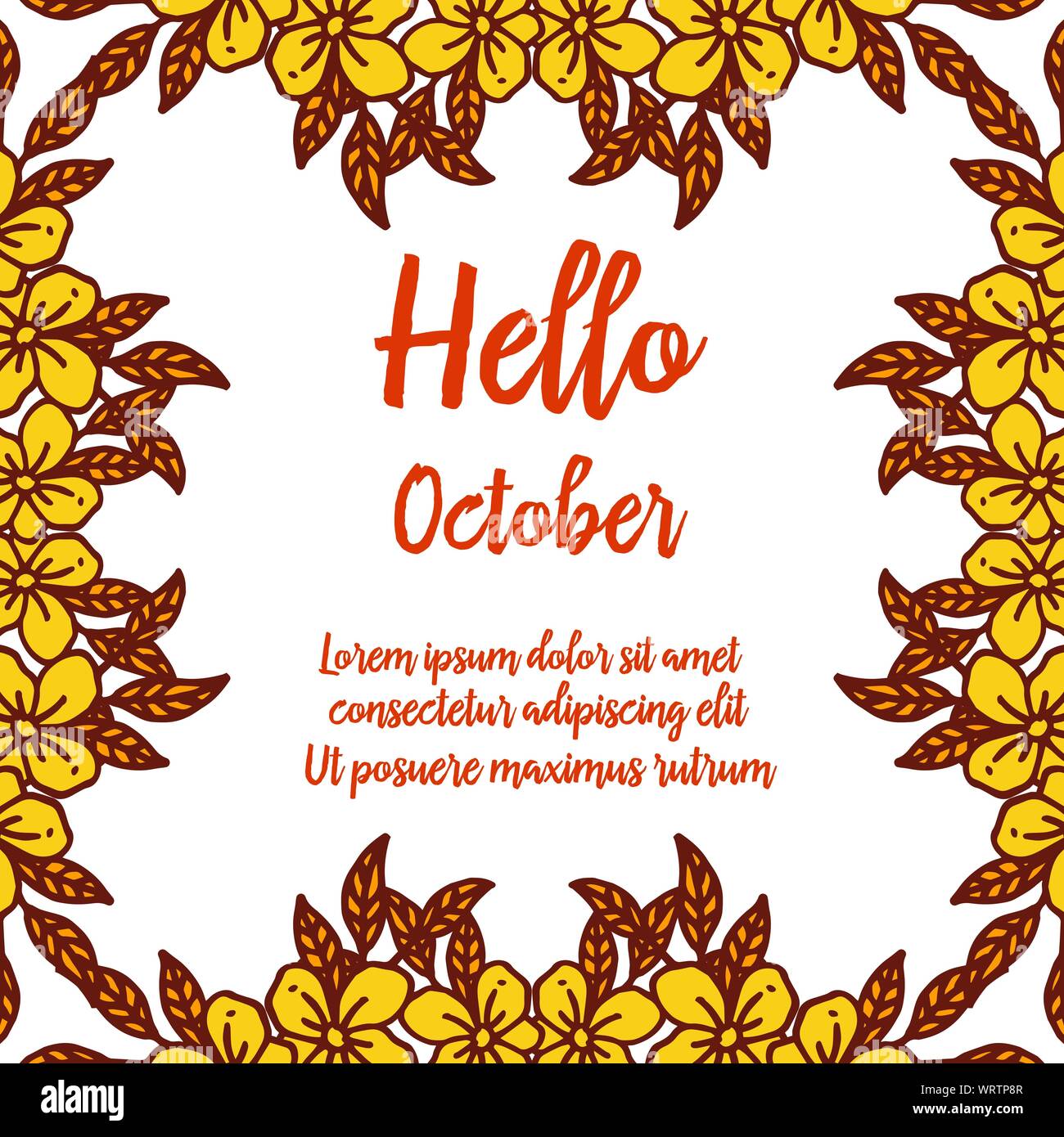 Autumn wreath frame, isolated on white backdrop, for handwritten hello ...