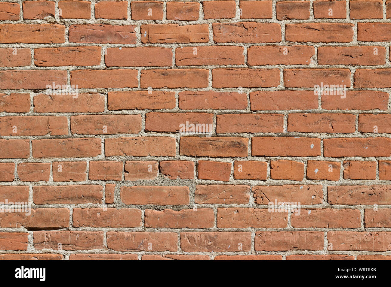 Shabby old red clay brick wall texture in common bond brickwork pattern ...