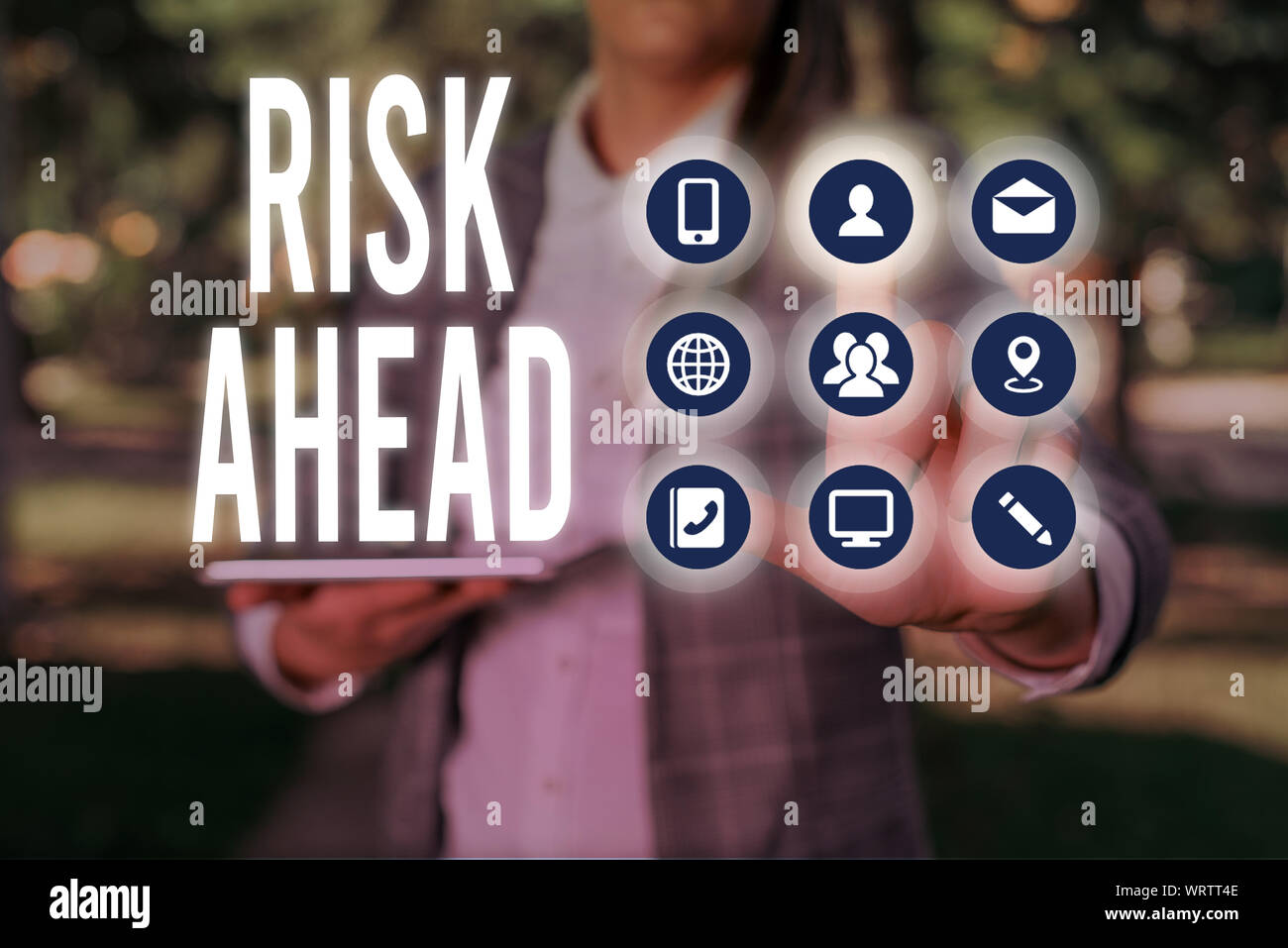 Handwriting text writing Risk Ahead. Conceptual photo A probability or ...