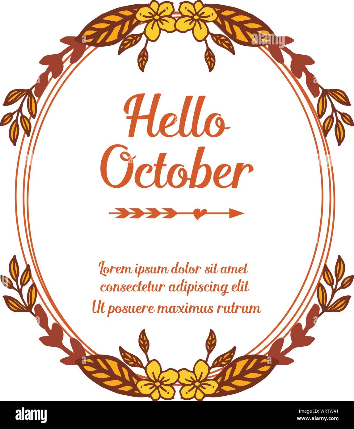 Text card hello october with hand drawing of autumn flower frame ...
