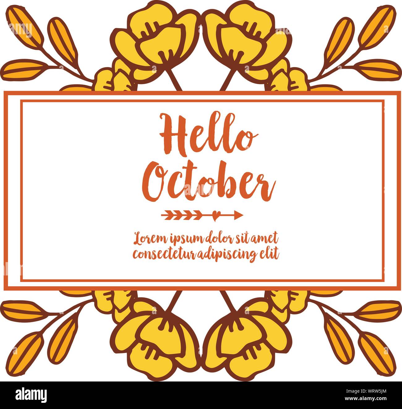 Text poster hello october, with art of autumn leaf flower frame. Vector ...