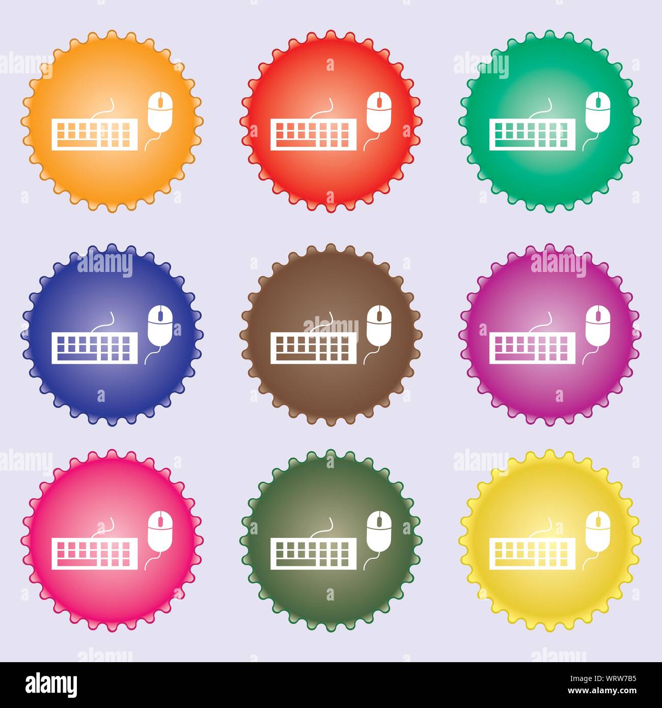 Computer keyboard and mouse Icon. A set of nine different colored labels. Vector Stock Vector ...