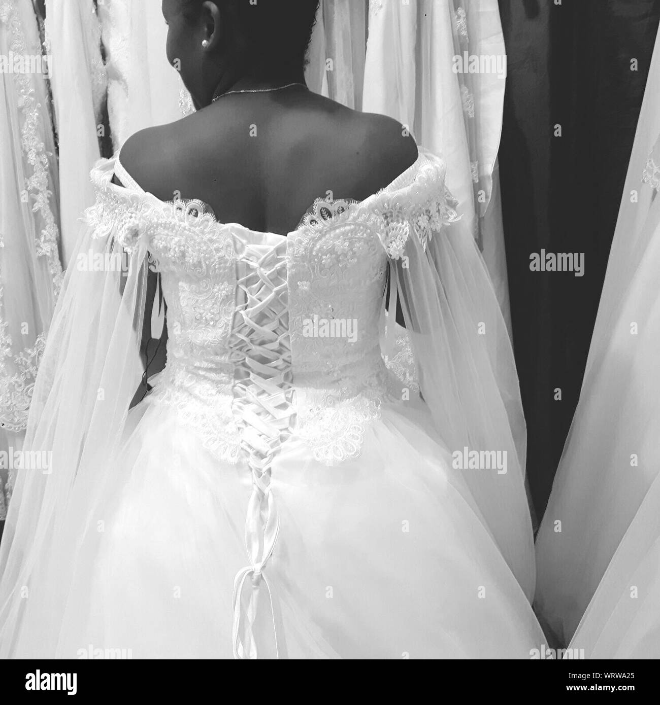 Woman wedding dress shop rear hi-res stock photography and images - Alamy