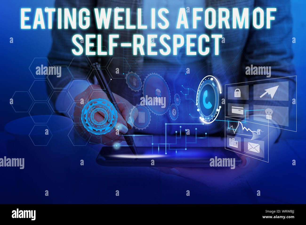 Text sign showing Eating Well Is A Form Of Self Respect. Business photo ...