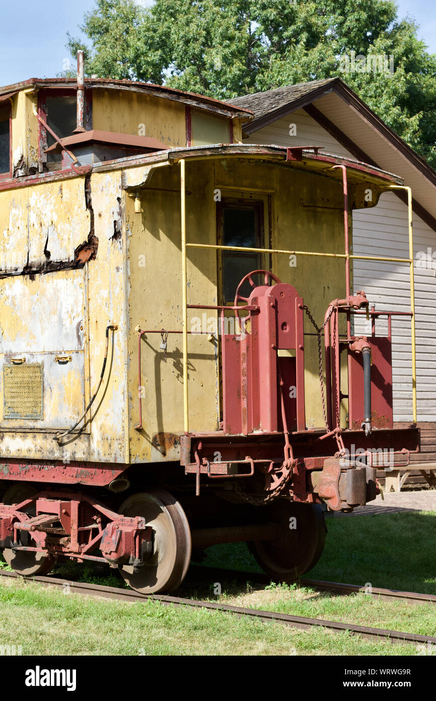Old 19th Century railroad caboose with weathered appearance and ...