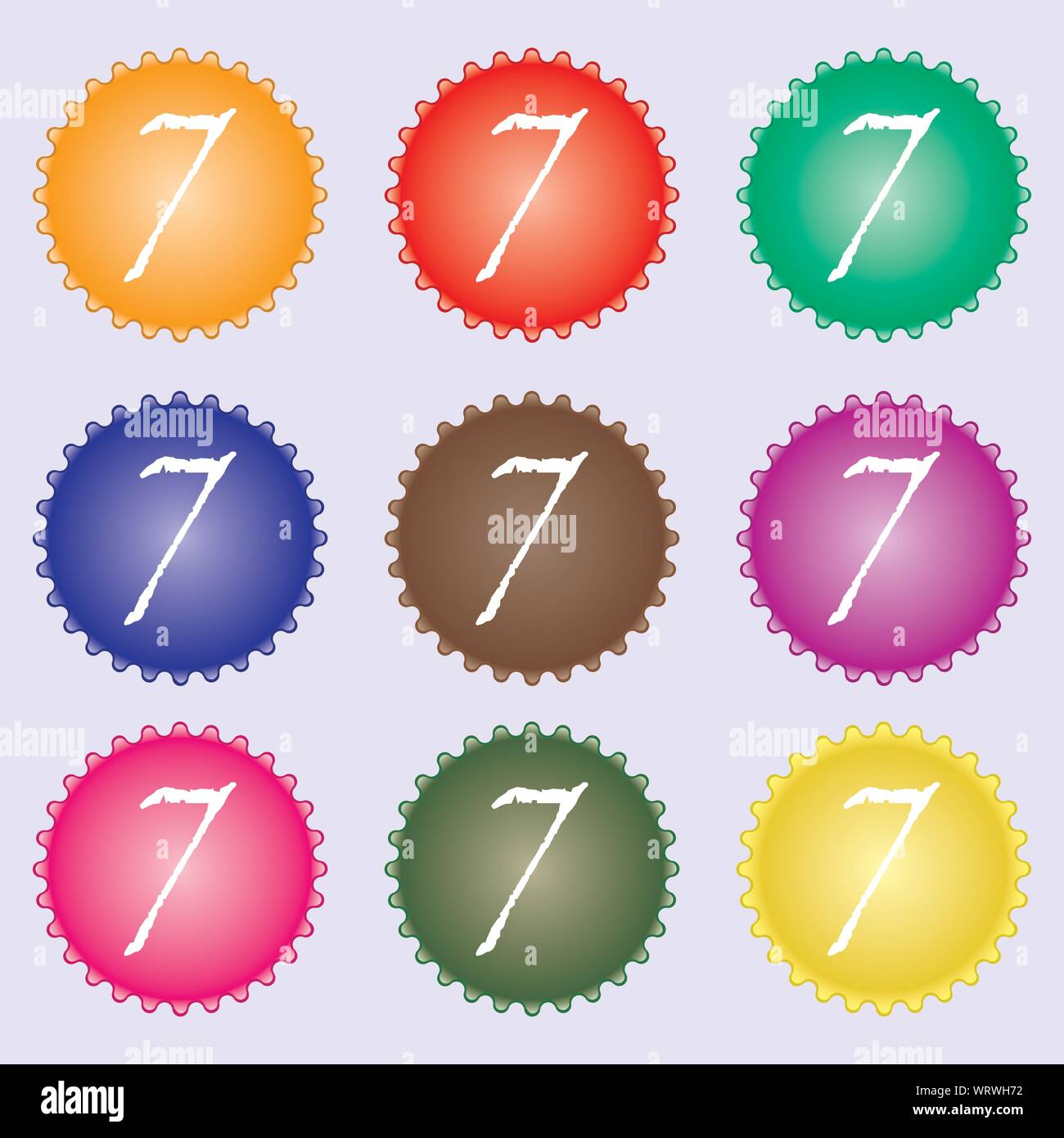 number seven icon sign. A set of nine different colored labels. Vector ...