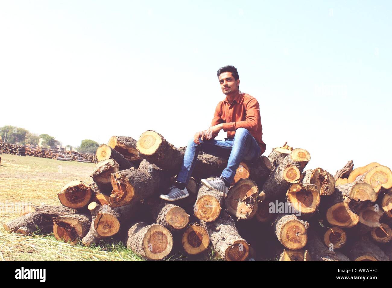 Young man sitting on log hi-res stock photography and images - Alamy