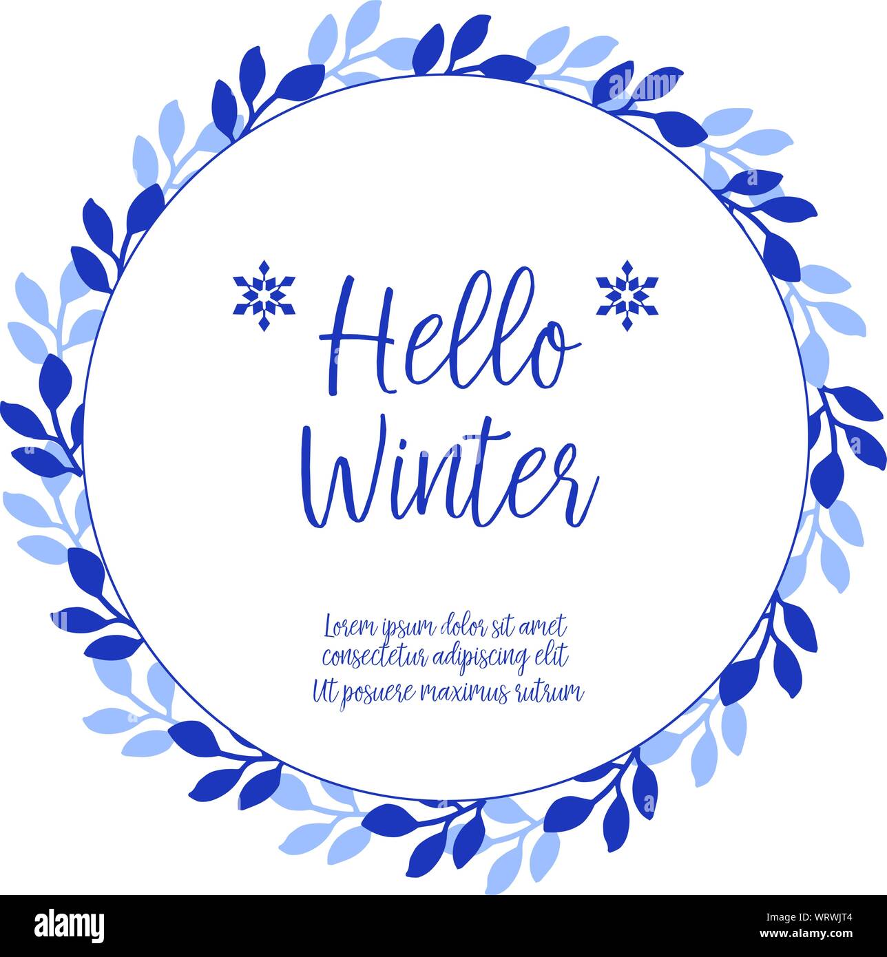 Cute card hello winter, with various shape leaf floral frame. Vector ...
