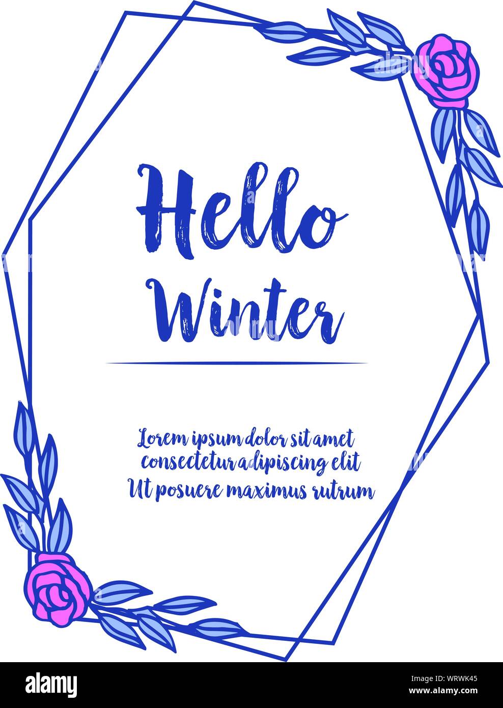 Cute card hello winter, with various shape leaf floral frame. Vector ...