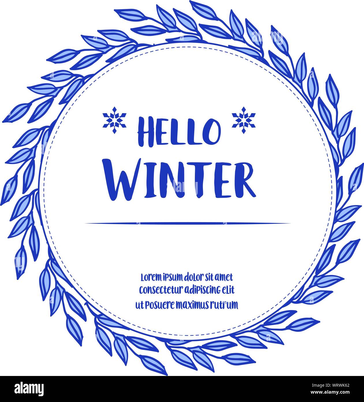 Cute card hello winter, with various shape leaf floral frame. Vector ...
