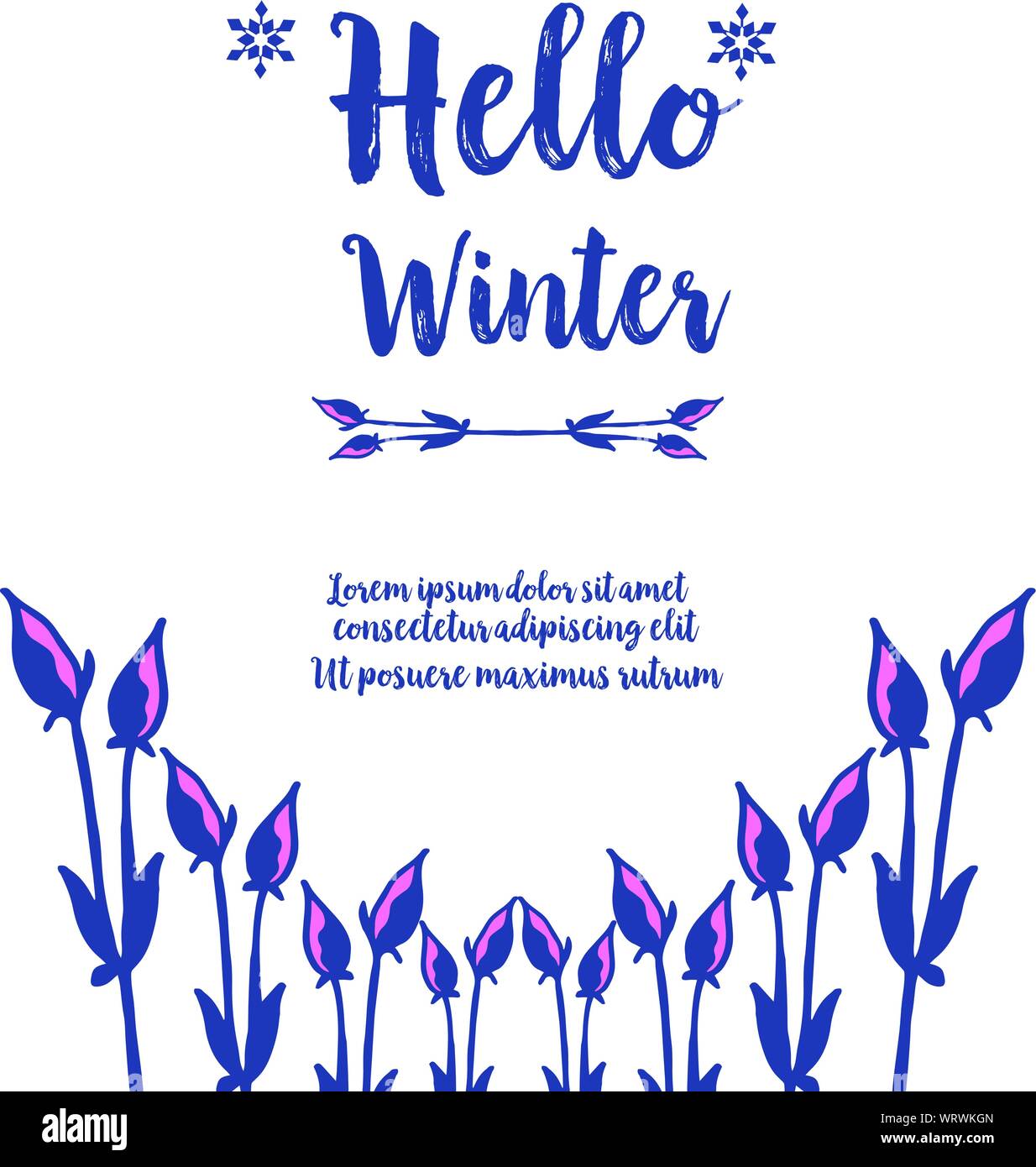 Cute card hello winter, with various shape leaf floral frame. Vector ...