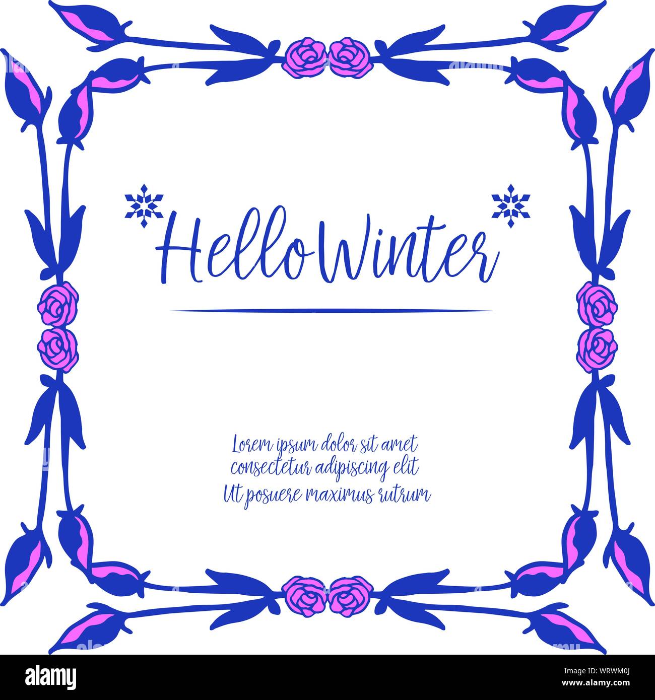 Cute card hello winter, with various shape leaf floral frame. Vector ...