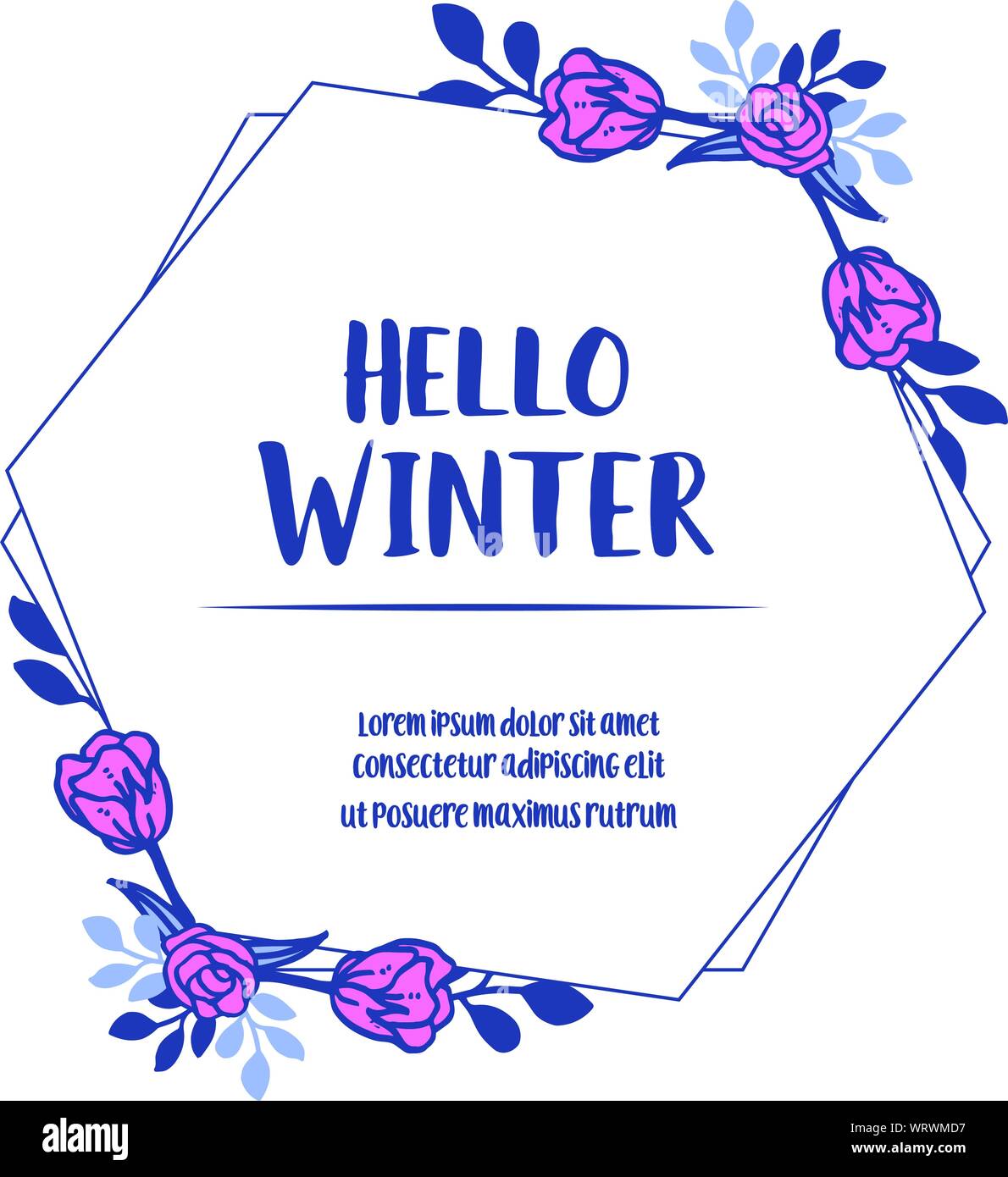 Hello winter text handwritten with colorful leaf flower frame. Vector ...