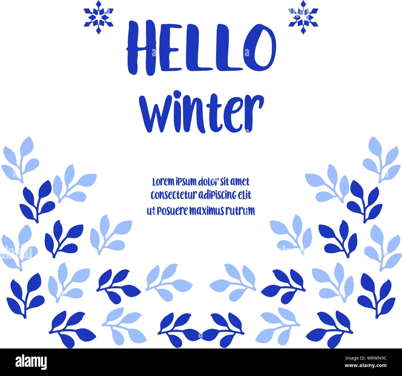 Hello winter text handwritten with colorful leaf flower frame. Vector ...