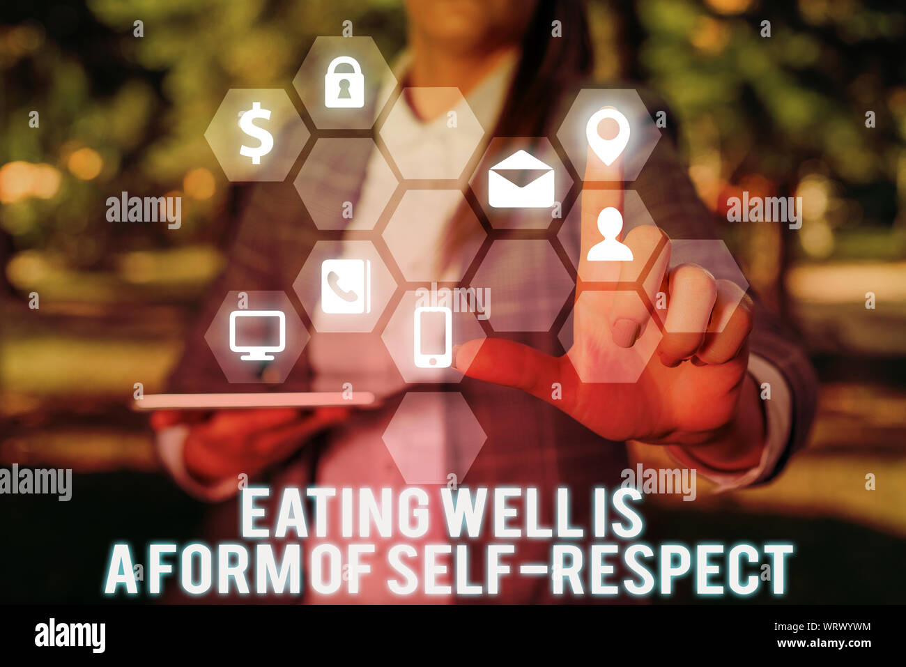 Writing note showing Eating Well Is A Form Of Self Respect. Business ...