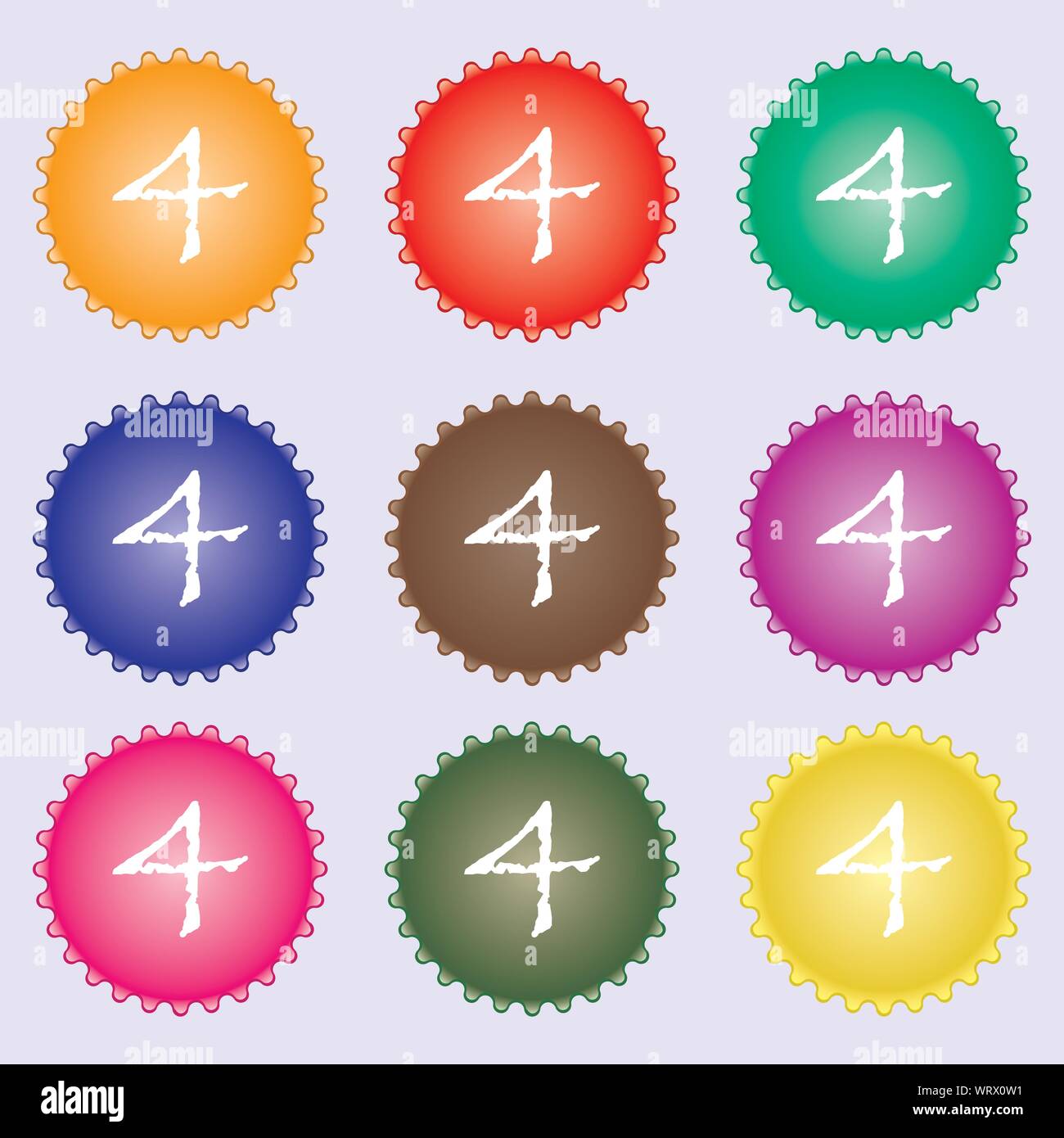 number four icon sign. A set of nine different colored labels. Vector ...