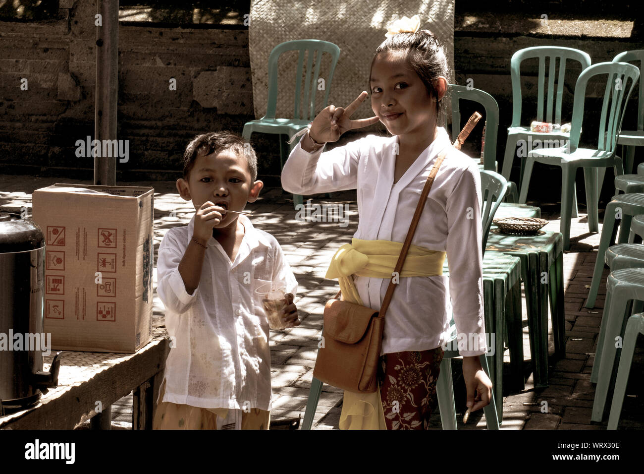 Cute Balinese children all dressed in their ceremonial dress at the ...