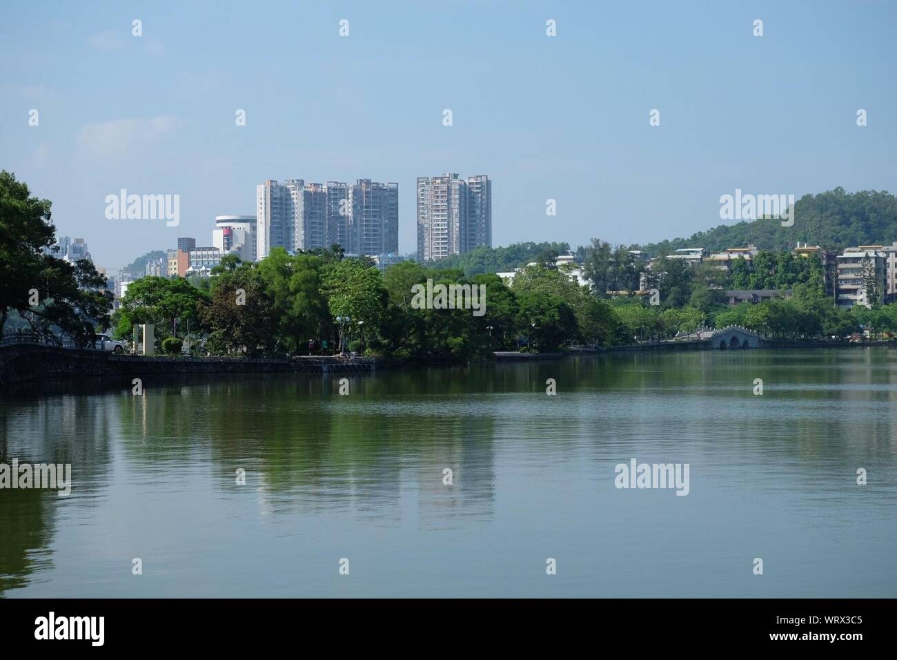 River With Buildings In Background Stock Photo - Alamy
