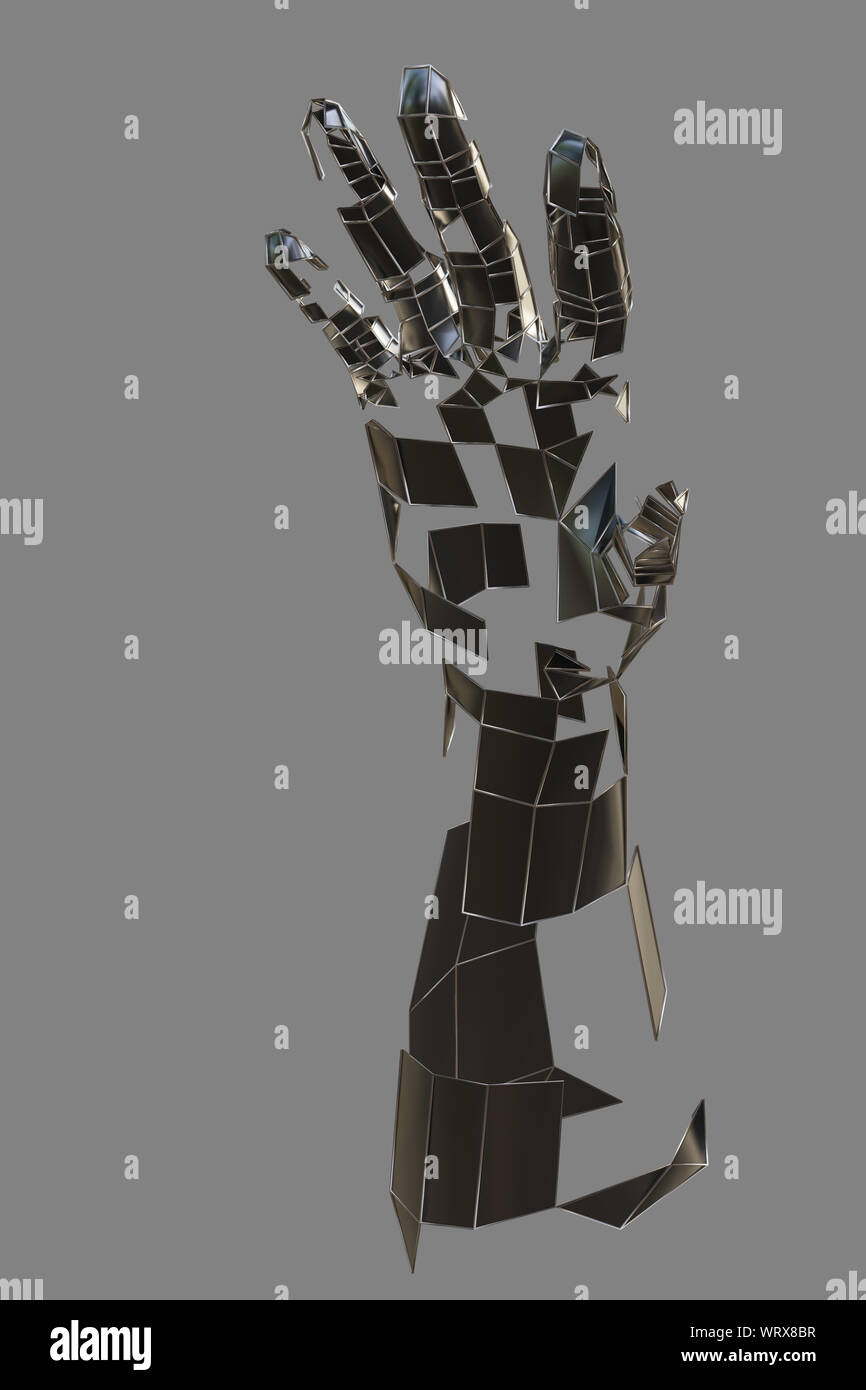 Abstract robot hand. Metal hand on grey background. 3D illustration ...