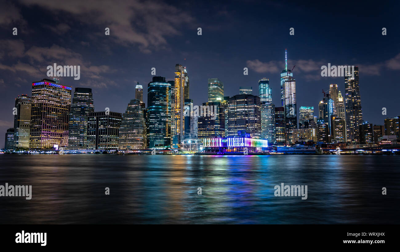 New York skyline view at night Stock Photo - Alamy