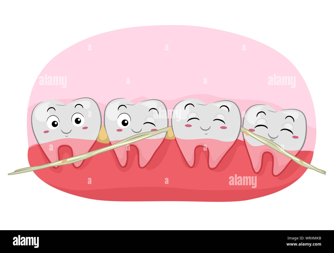 Illustration of Happy Teeth Mascot Using Dental Floss Stock Photo - Alamy