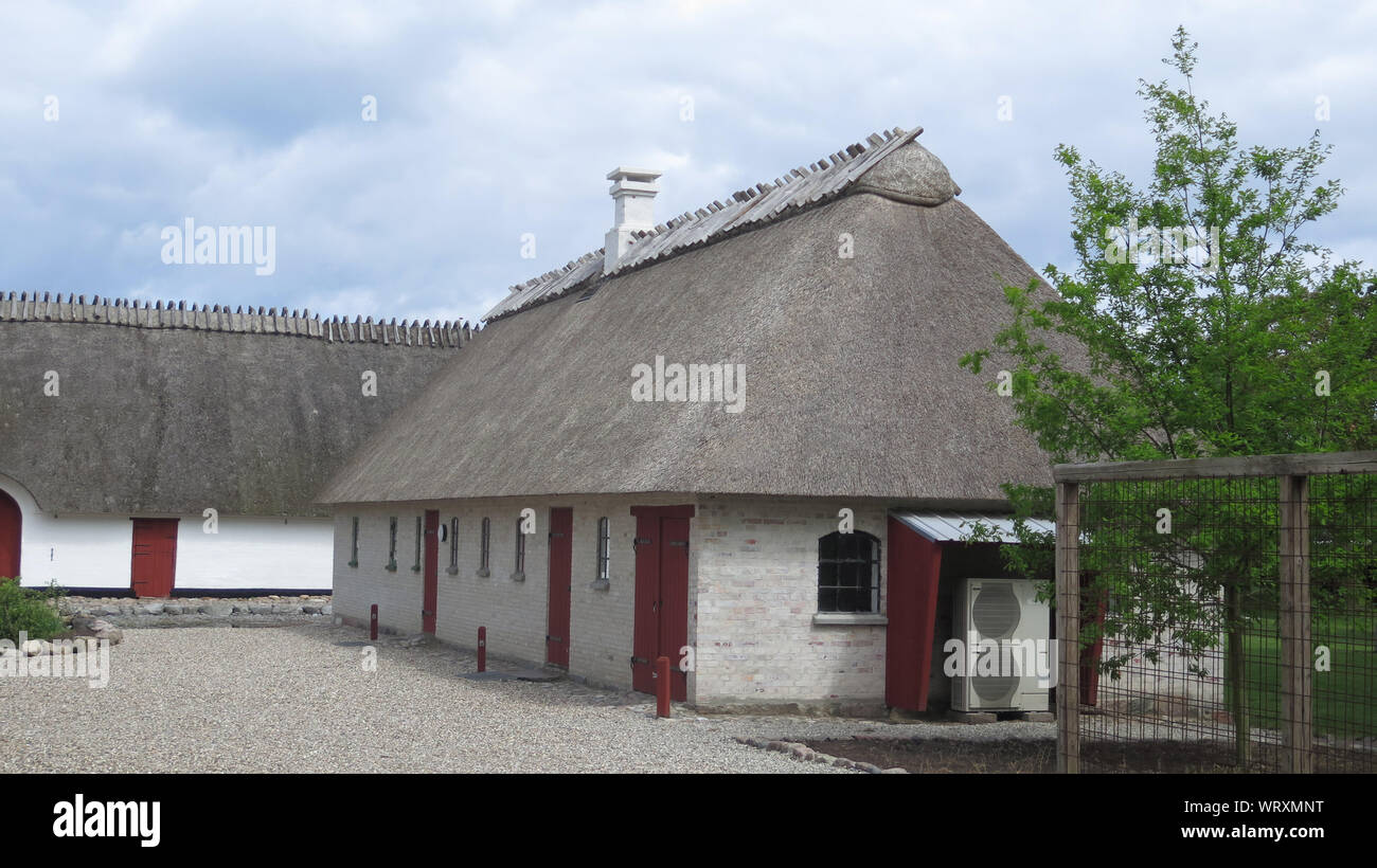 Holm, Denmark - May 27, 2019: Thatched half timbered building on ...