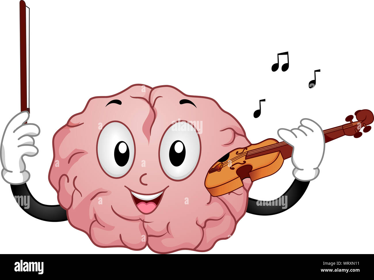 Illustration of a Brain Mascot Holding a Violin and Bow with Music ...